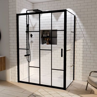 Paroi de douche d'angle effet verrière ATELIA avec porte coulissante ...