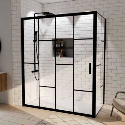 Paroi de douche d'angle effet verrière ATELIA avec porte coulissante ...