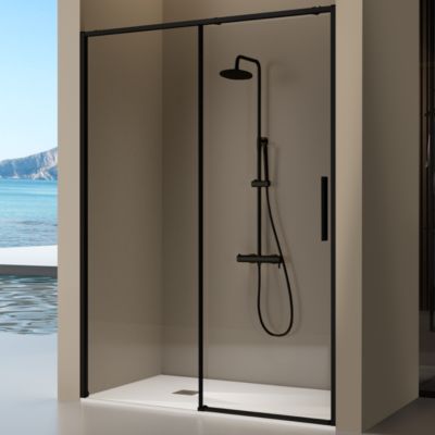 Paroi de douche fixe + porte coulissante DELTA noir mat 116-118.6 cm