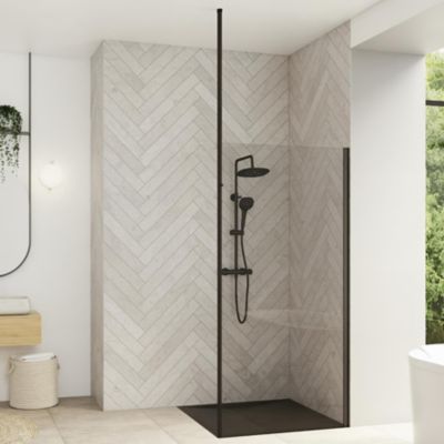 Paroi de douche fixe SMART Design solo L1,00m H1,98m gris noir grainé ...