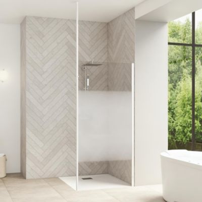Paroi de douche fixe SMART Design solo L80cm H1,98m blanc renfort Mât ...