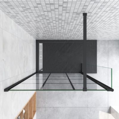 Paroi de douche à l'italienne noire 140x200cm + retour pivotant 40cm ...