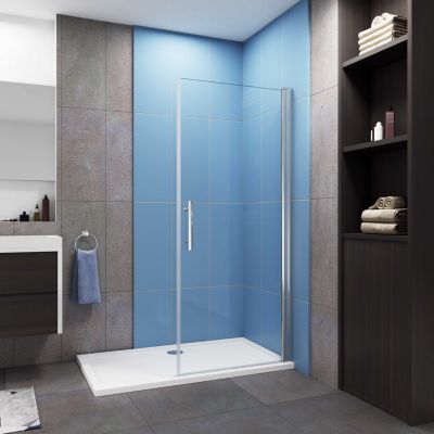 Paroi de douche à l'italienne pivotante Chrome, L66xH187cm, 6mm verre anticalcaire et accès ...