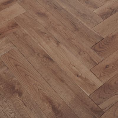 Parquet massif à coller Skara bâtons rompus en chêne verni brun