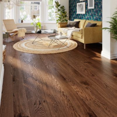 Parquet massif à coller Skara L en chêne verni brun