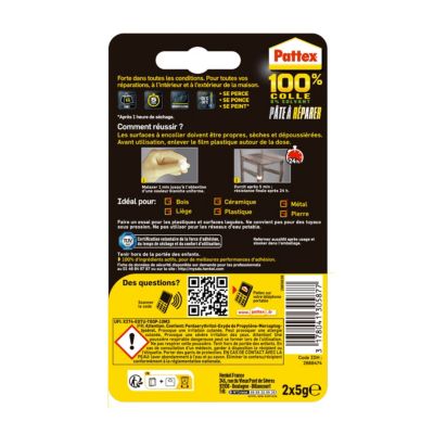 Pâte à réparer Pattex 100% colle, 2 x 5g