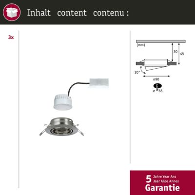 Paulmann Base 93421 jeu de 3 spots encastrables LED 15 W fer brossé ...