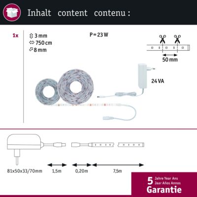 Paulmann SimpLED 78973 Ruban LED 7,5 m blanc chaud avec alimentation et ...