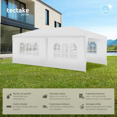Pavillon imperméable 6x3 m avec 5 parties latérales amovibles blanc