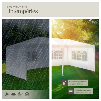 Pavillon imperméable 6x3 m avec 5 parties latérales amovibles blanc