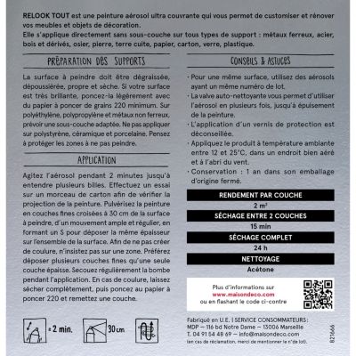 Peinture aérosol Relook tout Maison Déco chrome métallisé gris 400ml