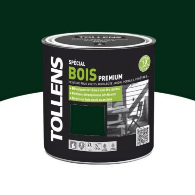 Peinture bois extérieur premium vert basque satin Tollens 2L | Castorama