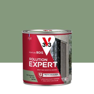 Peinture bois extérieur vert provence satin V33 Solution Expert 0.5 L