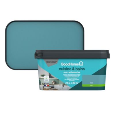 Peinture cuisine et salle de bains GoodHome bleu Nice satin 2,5L ...