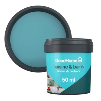 Peinture cuisine et salle de bains GoodHome bleu Nice satin 50ml ...