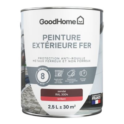 Peinture extérieure fer anti-rouille GoodHome RAL 3004 rouge sendai ...