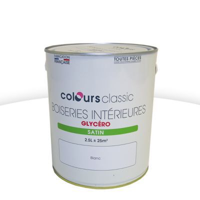 Peinture glycéro boiseries Colours Classic blanc satin 2,5L | Castorama