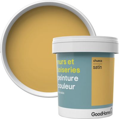 Peinture murs et boiseries GoodHome jaune Chueca satin 0,75L | Castorama