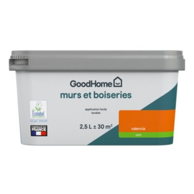 Peinture murs et boiseries orange valencia satin GoodHome 2.5 L