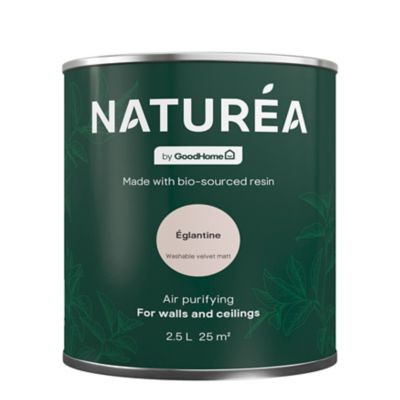 Peinture murs et boiseries rose Églantine velours Naturéa par GoodHome ...