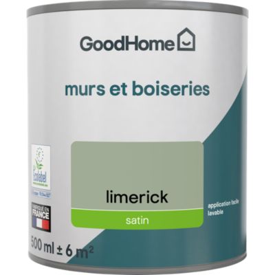 Peinture murs et boiseries vert limerick satin GoodHome 0.5 L