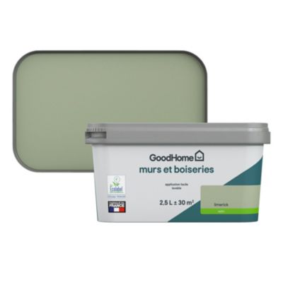 Peinture murs et boiseries vert limerick satin GoodHome 2.5 L