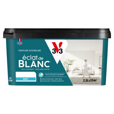 Peinture murs, plafonds et boiseries éclat de blanc V33 blanc mat 2,5L ...