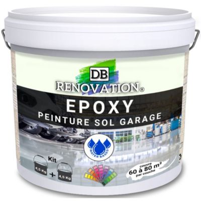 Peinture RESINE EPOXY pour sol béton Garage - Gris platine 9KG (60 à ...