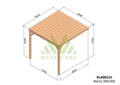 Pergola adossée avec toit REIMS 300x300 cm très résistant lamellé-collé