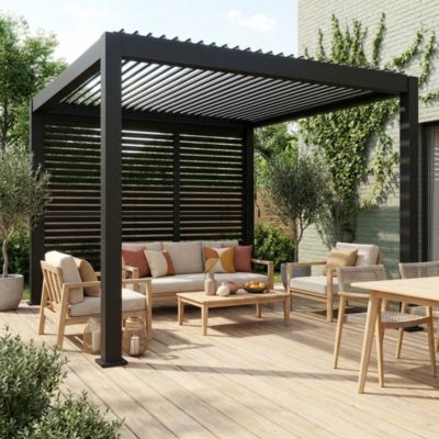 Pergola bioclimatique aluminium 4x3m anthracite + 3 persiennes 100cm ...