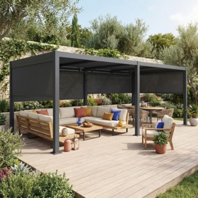 Pergola bioclimatique aluminium et acier 3x6m lames orientables + 4 ...