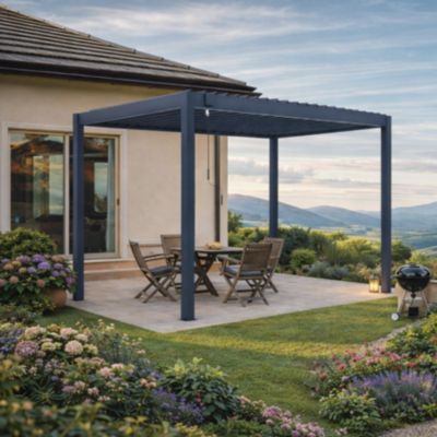 Pergola bioclimatique autoportée PIANA 3x2m aluminium gris - Lames orientables