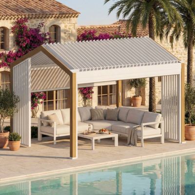 Pergola bioclimatique autoportante Ecozia beige lin - Hespéride
