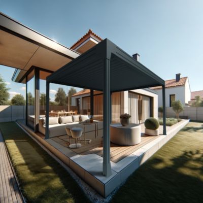 Pergola bioclimatique HELY îlot 4,50x5,154m Vérin à télécommande (Gris ...
