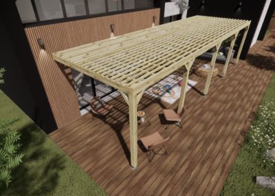 Pergola bois - 10m x 3m - adossée - sens profondeur - lattage bois ...