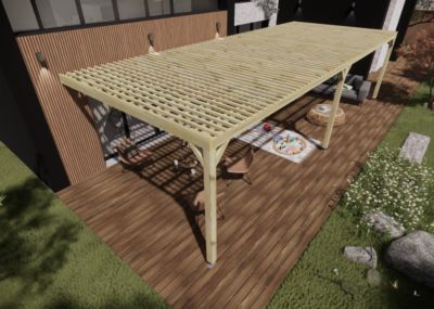 Pergola bois - 10m x 4m - adossée - sens largeur - lattage bois ...