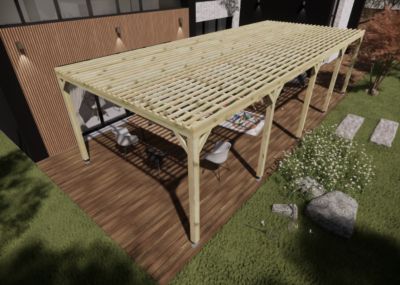 Pergola bois - 10m x 4m - indépendante - sens profondeur - lattage bois ...