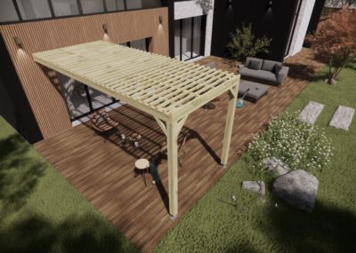 Pergola bois - 2m x 5m - adossée - sens profondeur - lattage bois ...