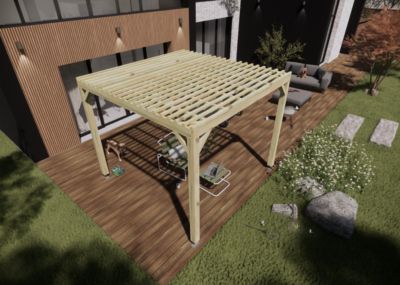Pergola bois - 3m x 3m - indépendante - sens profondeur - lattage bois ...