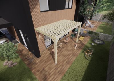 Pergola bois - 4m x 2m - adossée - sens profondeur - lattage bois ...
