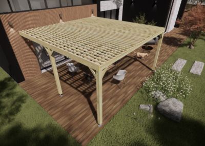 Pergola bois - 5m x 5m - adossée - sens largeur - lattage bois ...