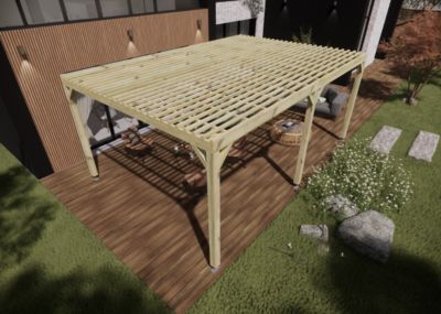 Pergola bois - 6m x 4m - indépendante - sens profondeur - lattage bois ...