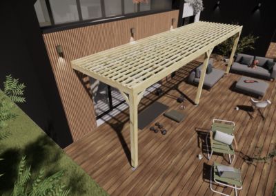 Pergola bois - 8m x 2m - adossée - sens profondeur - lattage bois ...
