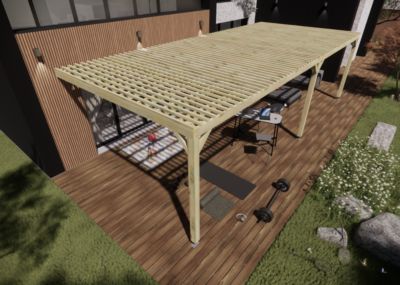 Pergola bois - 9m x 4m - adossée - sens largeur - lattage bois ...