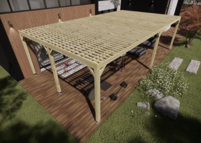 Pergola bois - 9m x 5m - indépendante - sens largeur - lattage bois ...