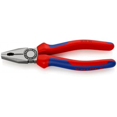 Pince Knipex 180 mm (KN 03 02 180) : tranchants trempés env. 60 HRC, poignées bi-matière.