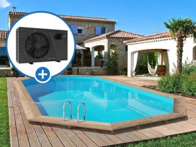 Piscine bois " Palma 130 " 7.57 x 4.07 x 1.31 m + Pompe à chaleur pour ...