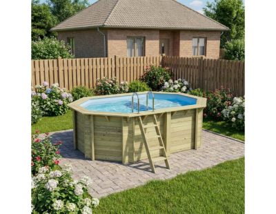Piscine hors sol en bois NEMO 4.3 x 3 - H.1.31 m avec plage, bleu pâle ...
