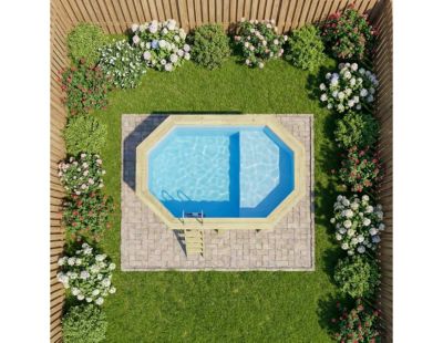 Piscine hors sol en bois NEMO 4.3 x 3 - H.1.31 m avec plage, bleu pâle ...