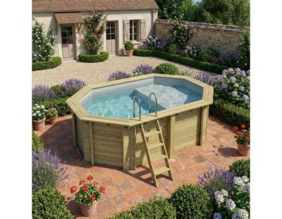 Piscine hors sol en bois NEMO 4.3 x 3 - H.1.31 m avec plage, gris clair ...